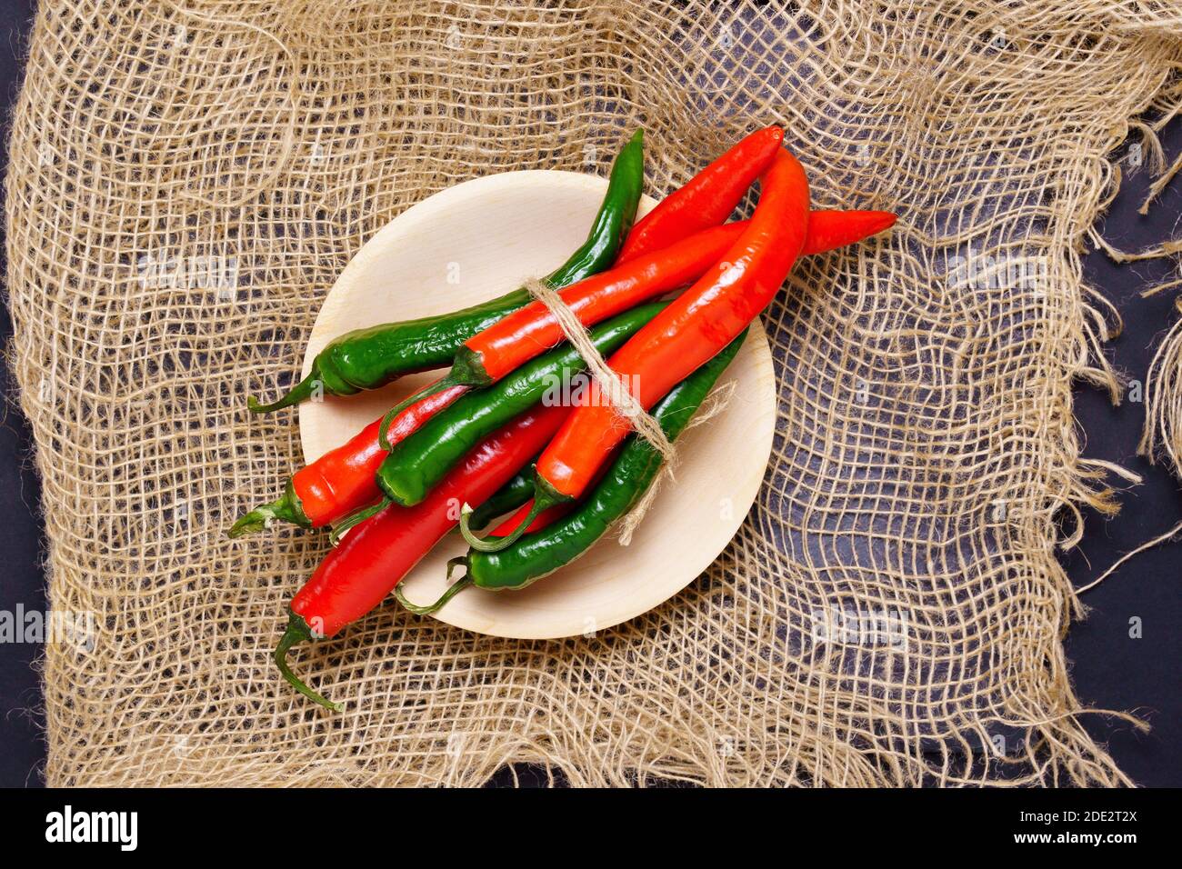 red and green hot chili pepper in a rustic style. Vintage style Stock ...