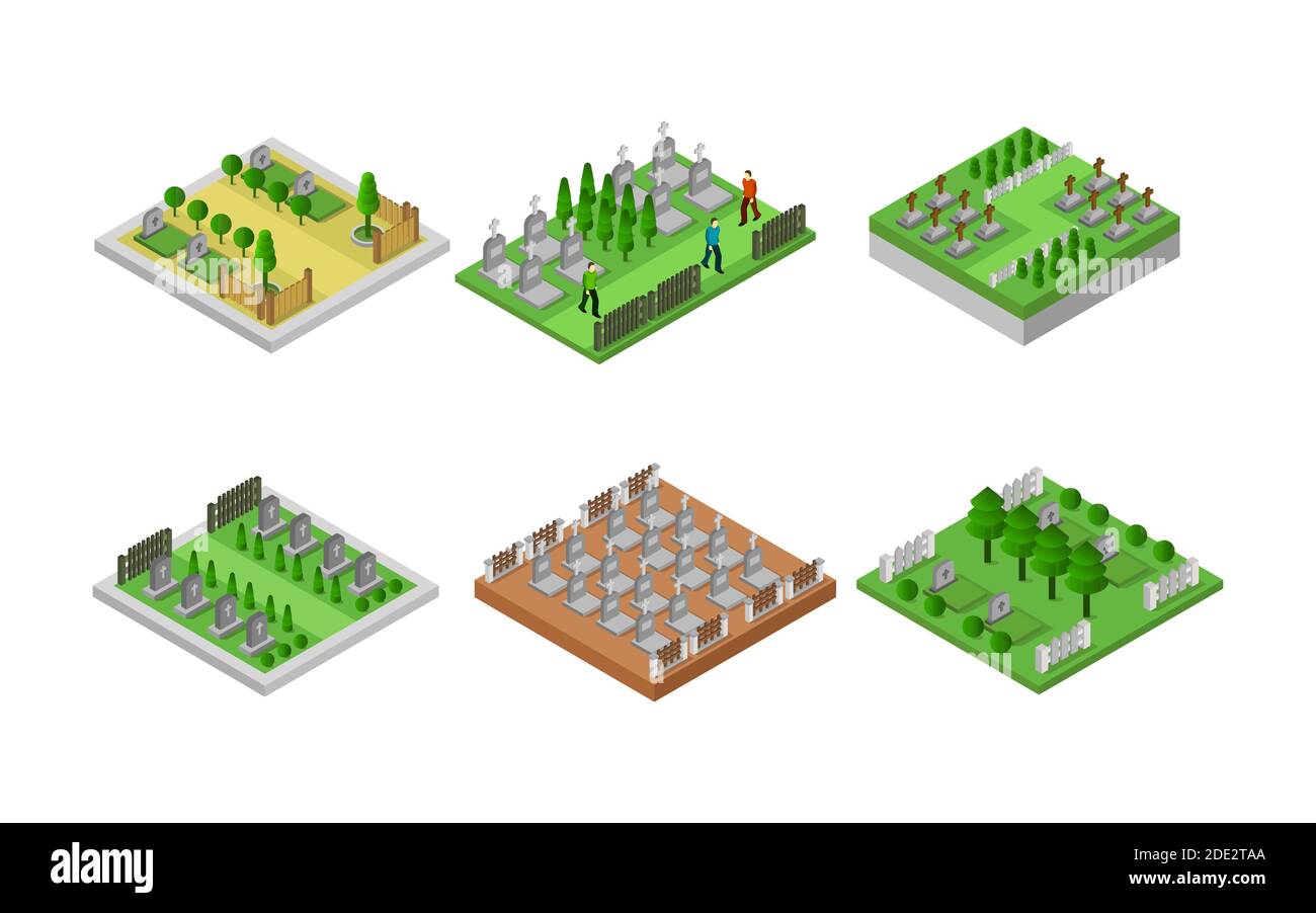 Isometric Cemetery Set Vector illustration Stock Vector Image & Art - Alamy