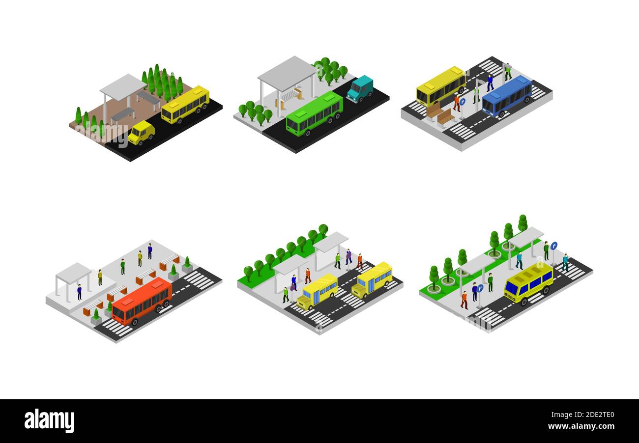 Isometric Bus Stop Set Vector illustration Stock Vector Image & Art - Alamy