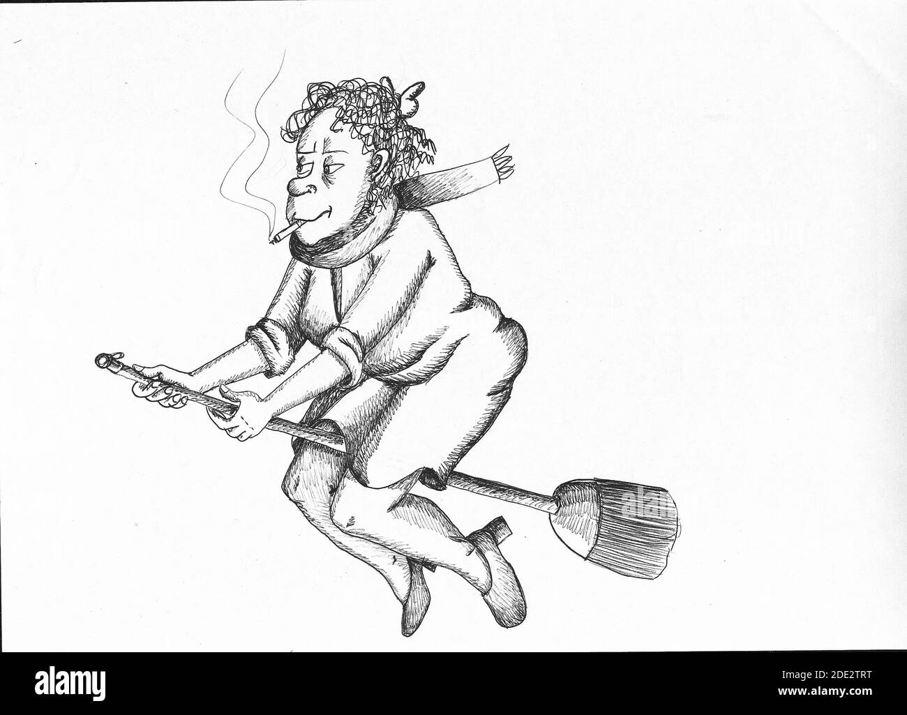 Witch smoking and riding a broom. Illustration Stock Photo - Alamy