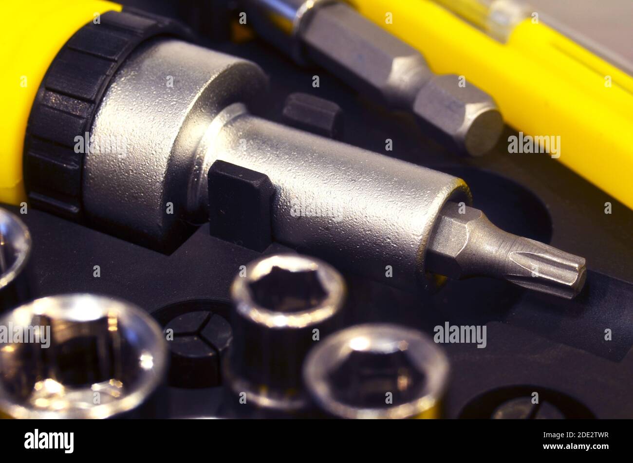 closeup many type of screwdriver head tool Stock Photo - Alamy