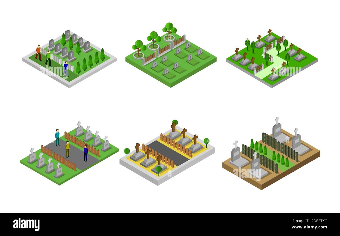 Isometric Cemetery Set On White Background Vector illustration Stock ...
