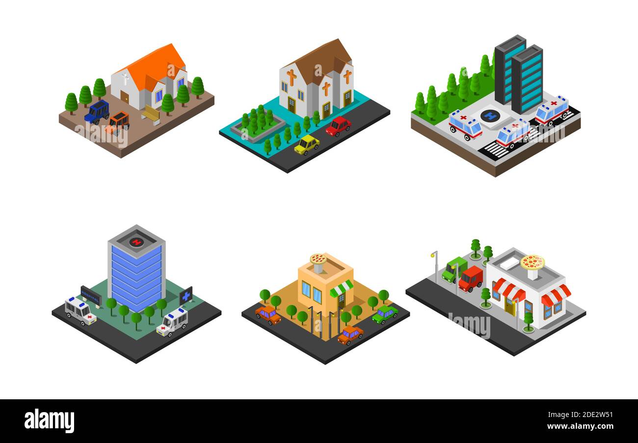 Set Of Isometric Buildings Vector illustration Stock Vector Image & Art ...