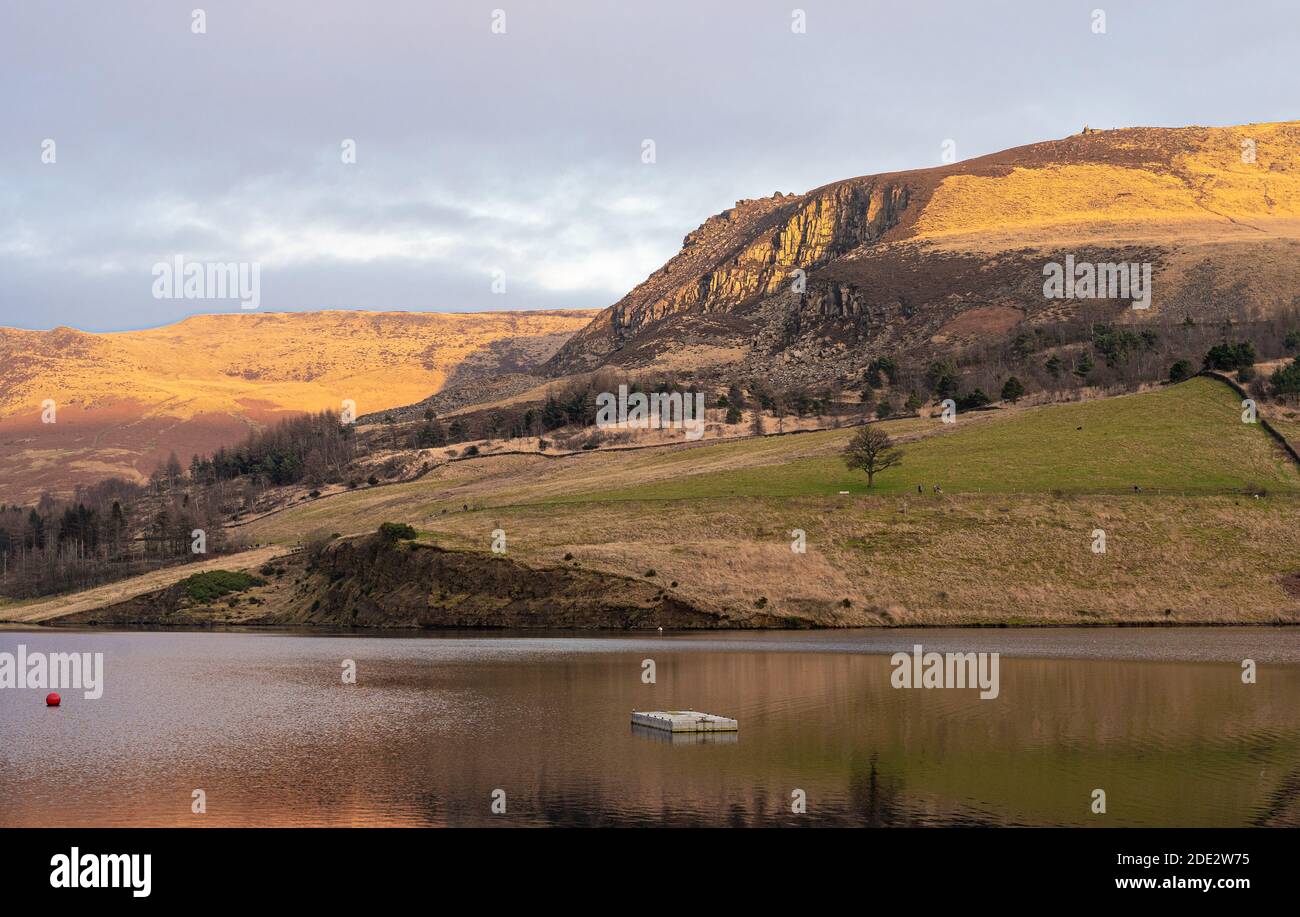 dove stone reservoir and rocks in evening sunlight Stock Photo - Alamy