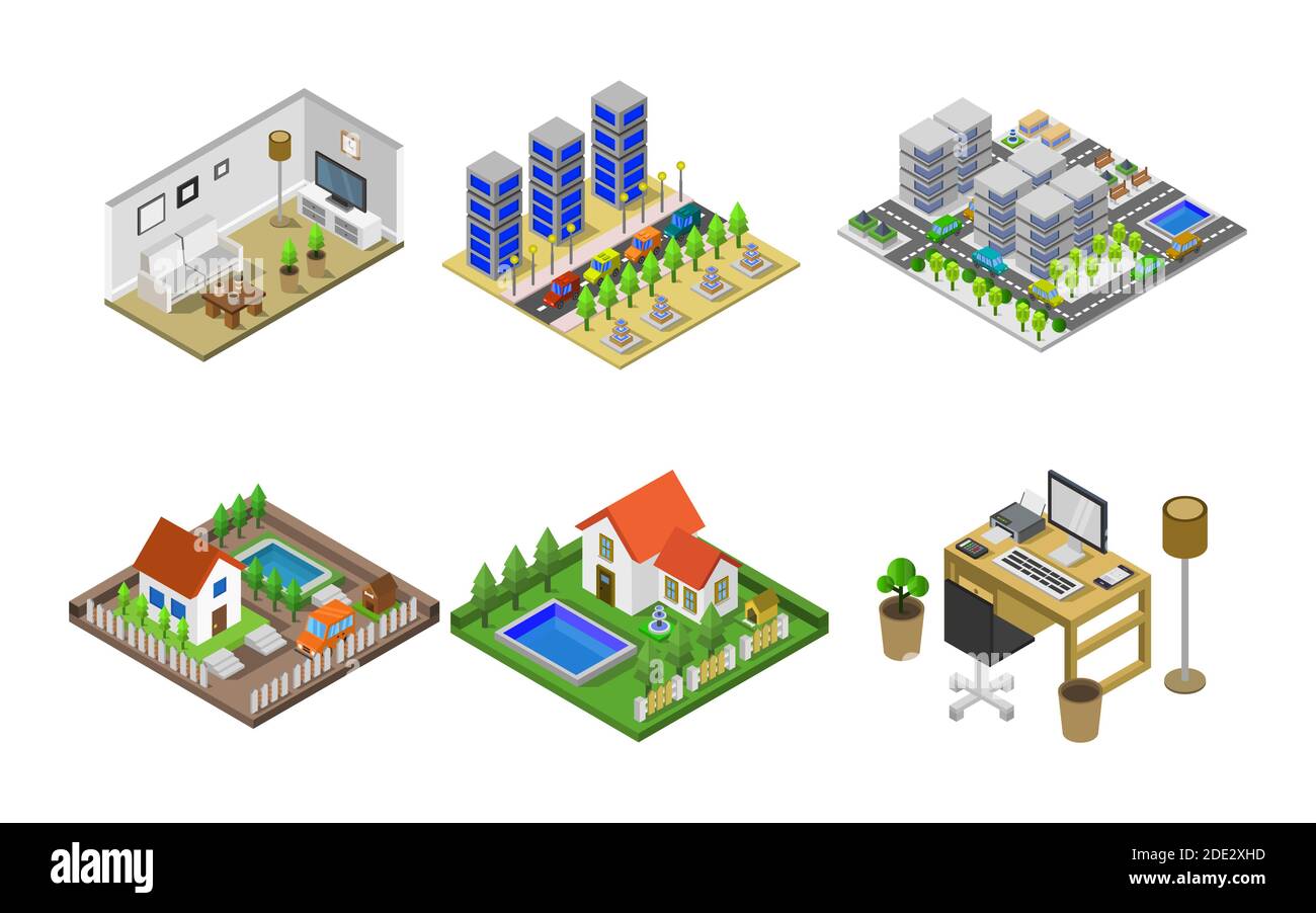Set Of Isometric Illustrations Vector illustration Stock Vector Image ...
