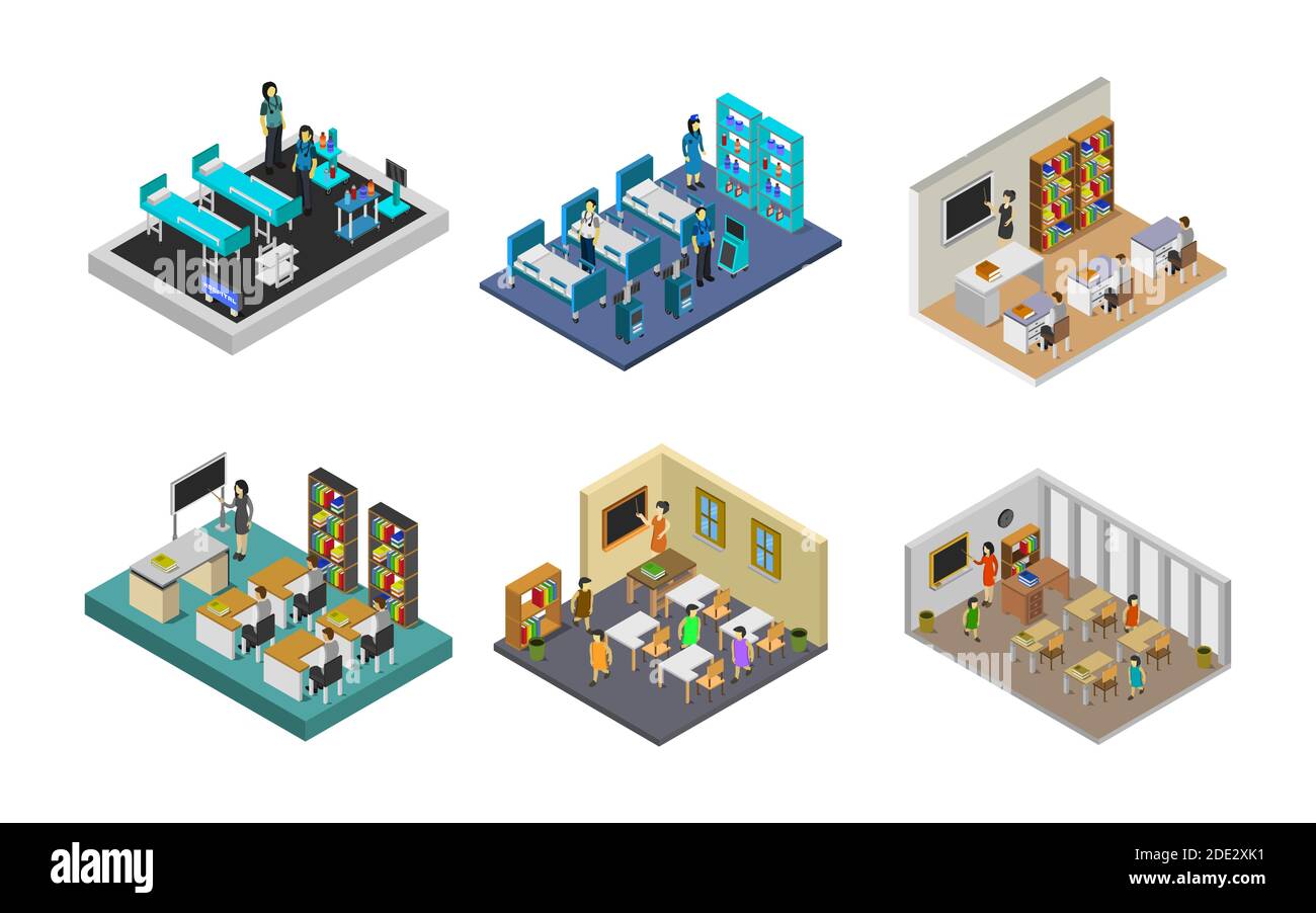 Set Of Isometric Rooms On Background Vector illustration Stock Vector ...