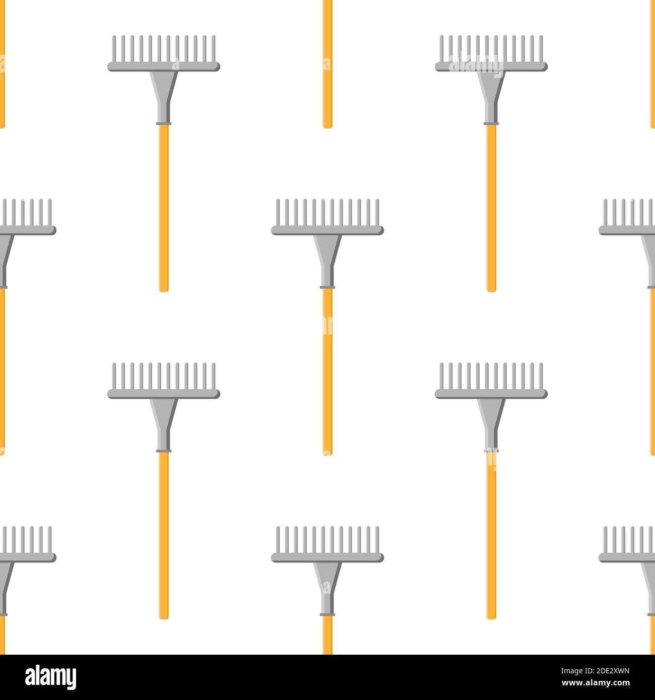 Seamless pattern with cartoon rakes on white background. Gardening tool ...