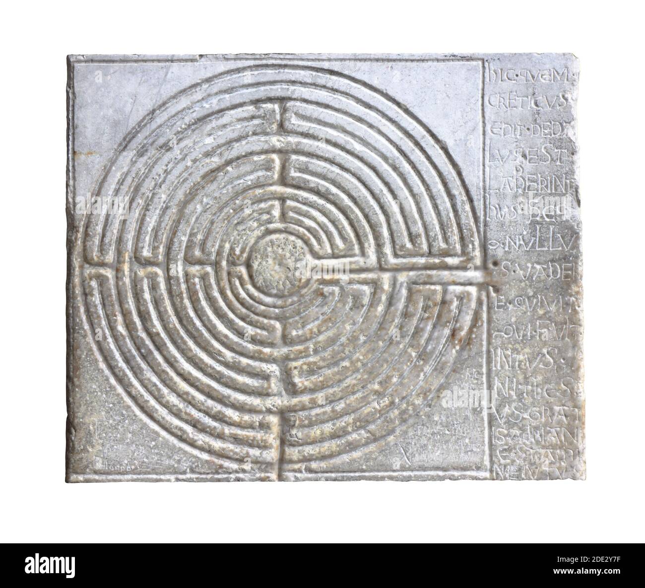 Medieval labyrinth carved on the facade of a Romanesque church of the ...