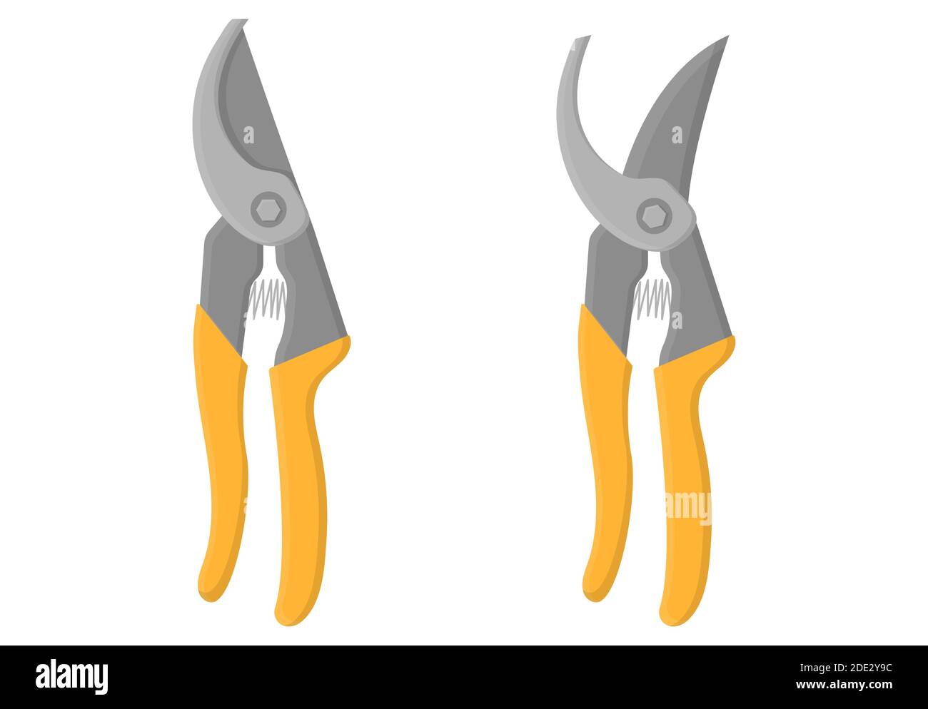 Set of cartoon gardening scissors or secateurs isolated on white ...