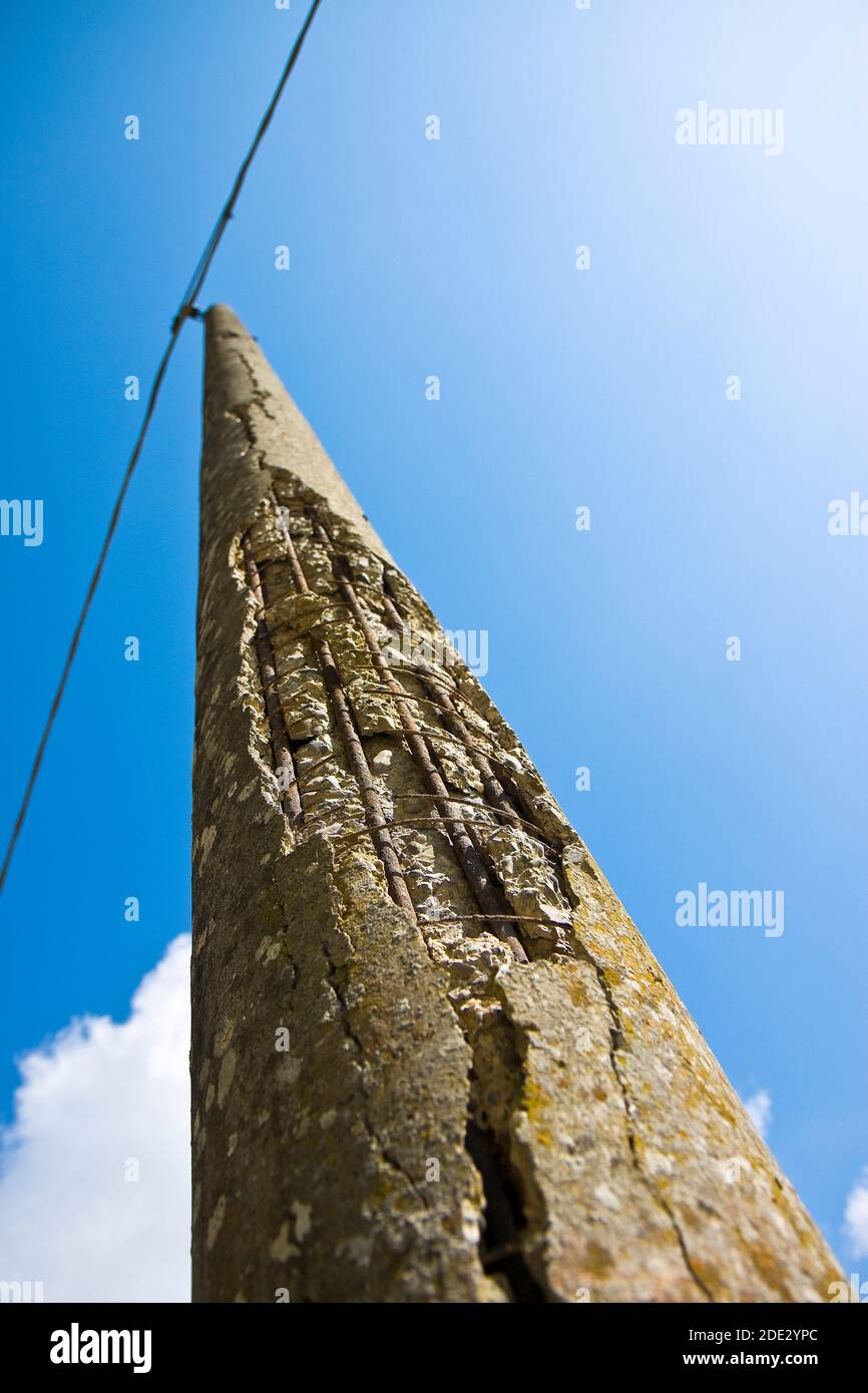 Detail of a broken pole of Telephone Line Stock Photo - Alamy