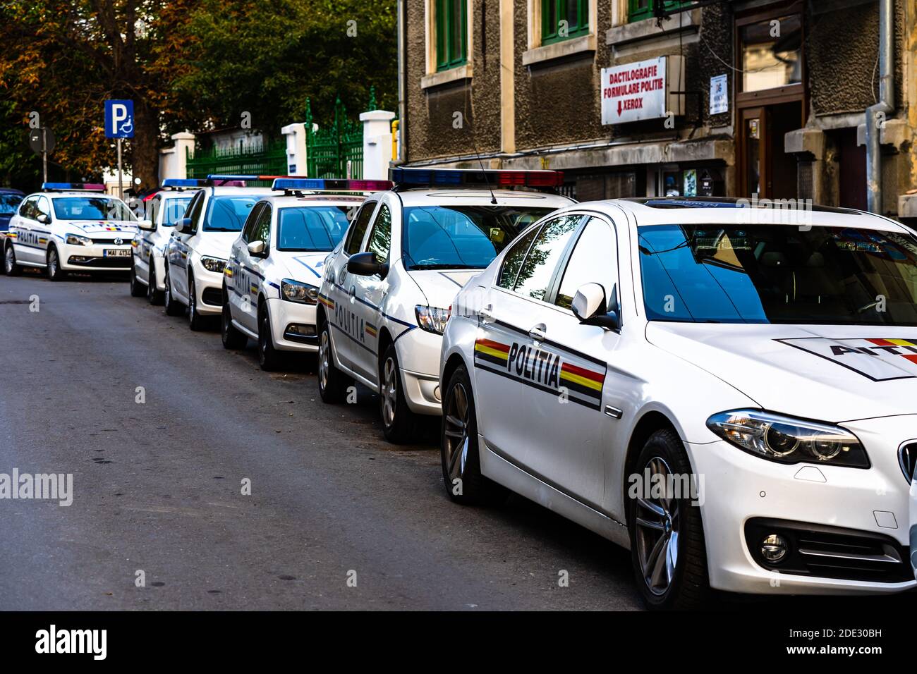 Romanian police (Politia Rutiera) car parked along the street in ...