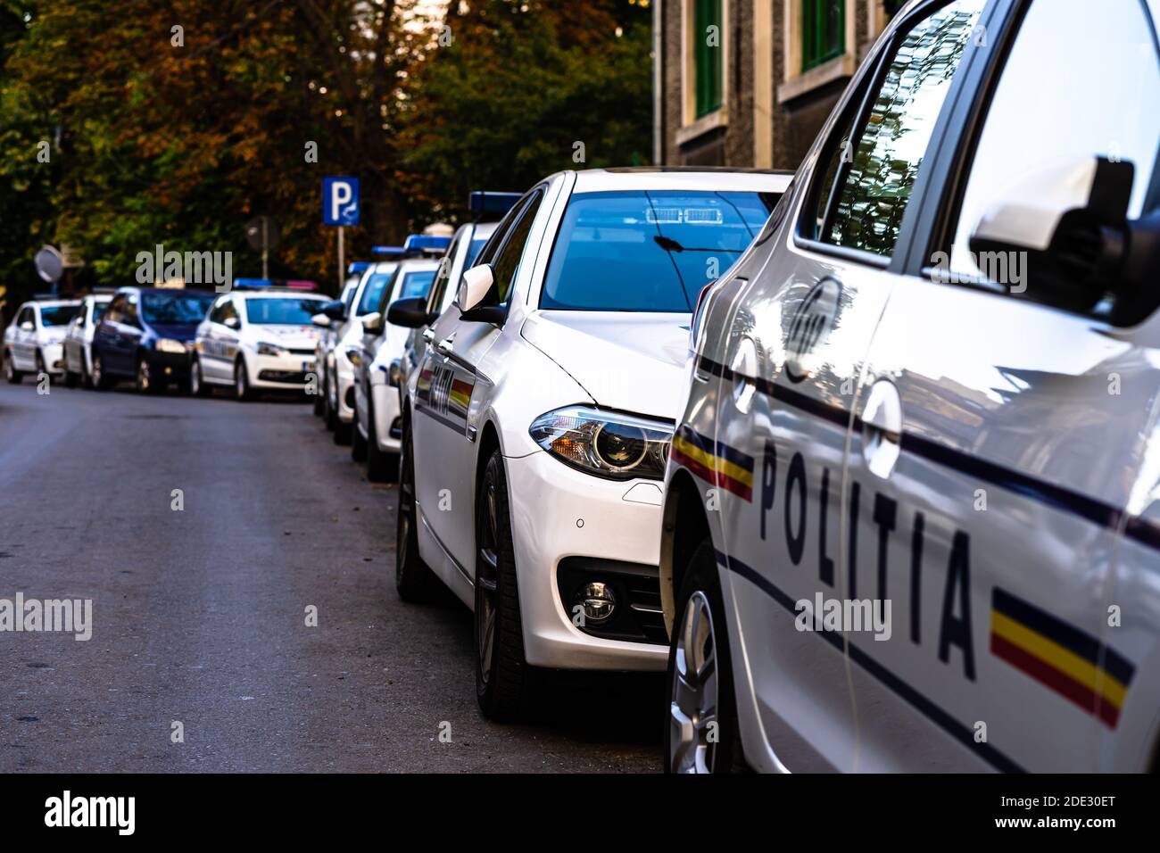 Romanian police (Politia Rutiera) car parked along the street in ...