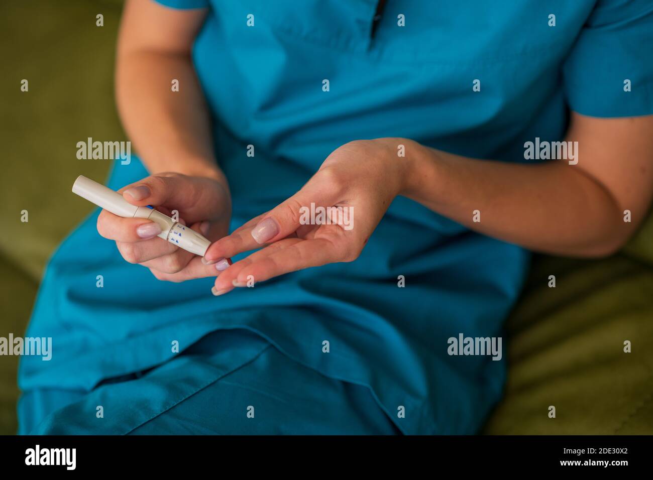 Close up picture of female hands doing test on blood glucose Stock ...