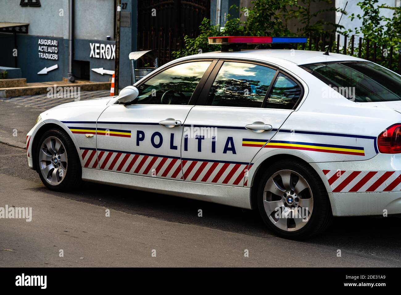 Romanian police (Politia Rutiera) car parked along the street in ...