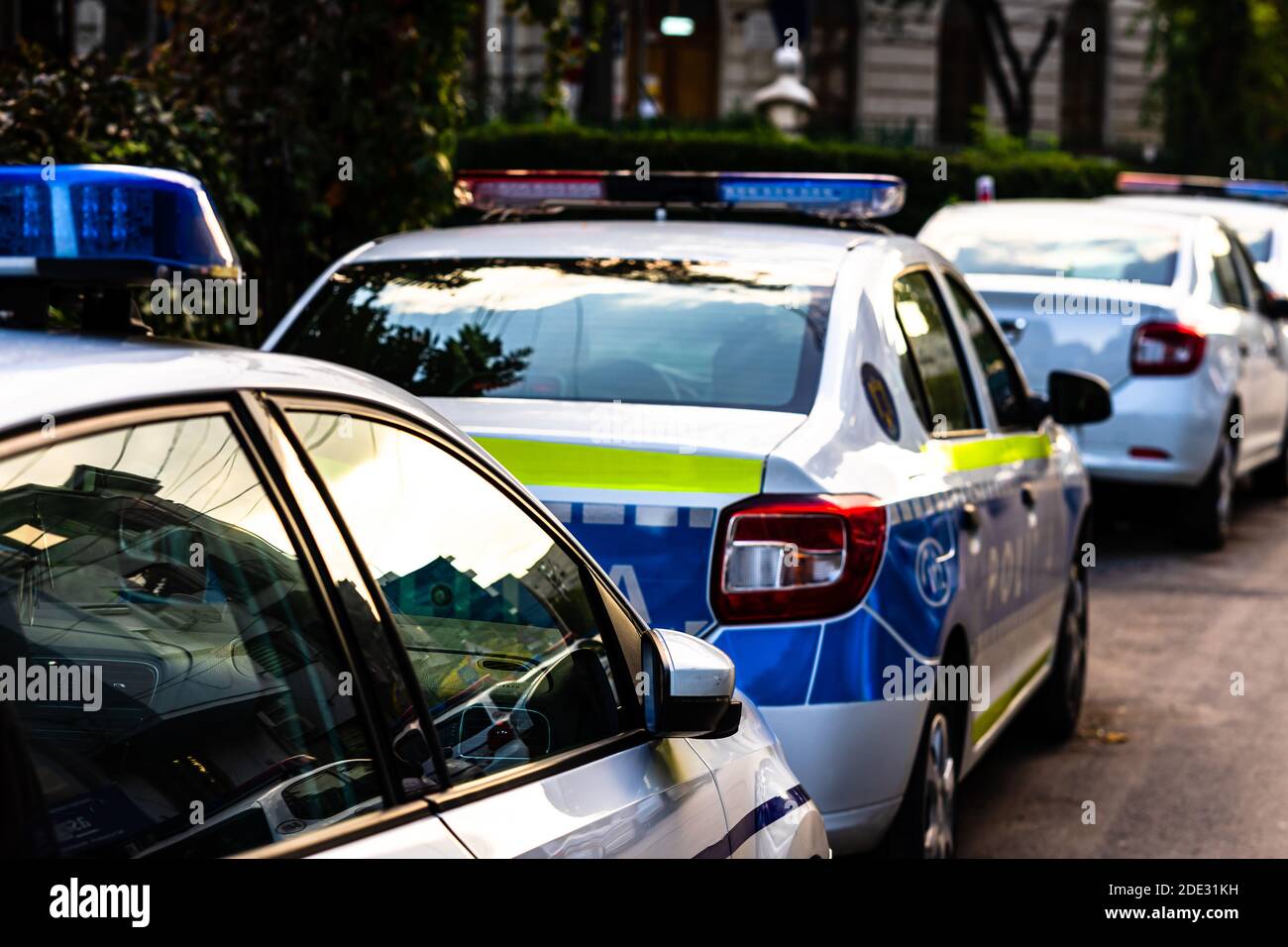 Romanian police (Politia Rutiera) car parked along the street in ...