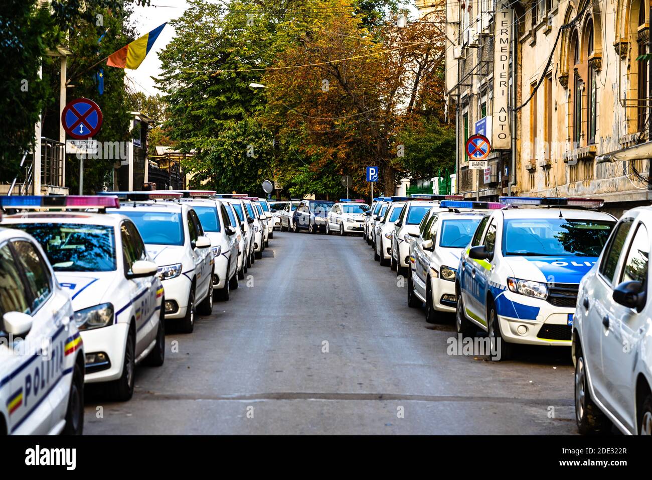 Romanian police (Politia Rutiera) car parked along the street in ...