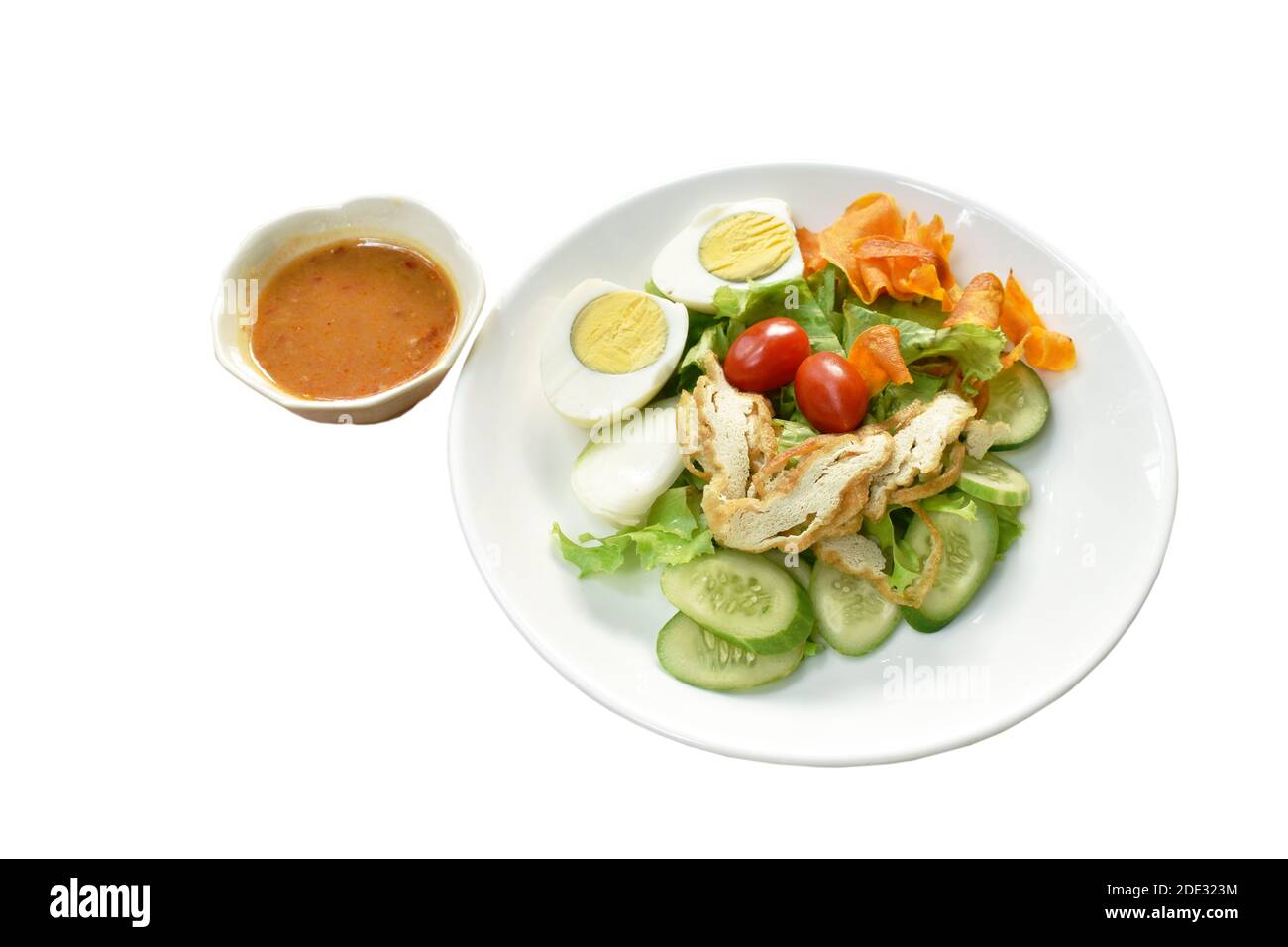 Islamic salad vegetable and boiled egg topping crispy fried taro ...