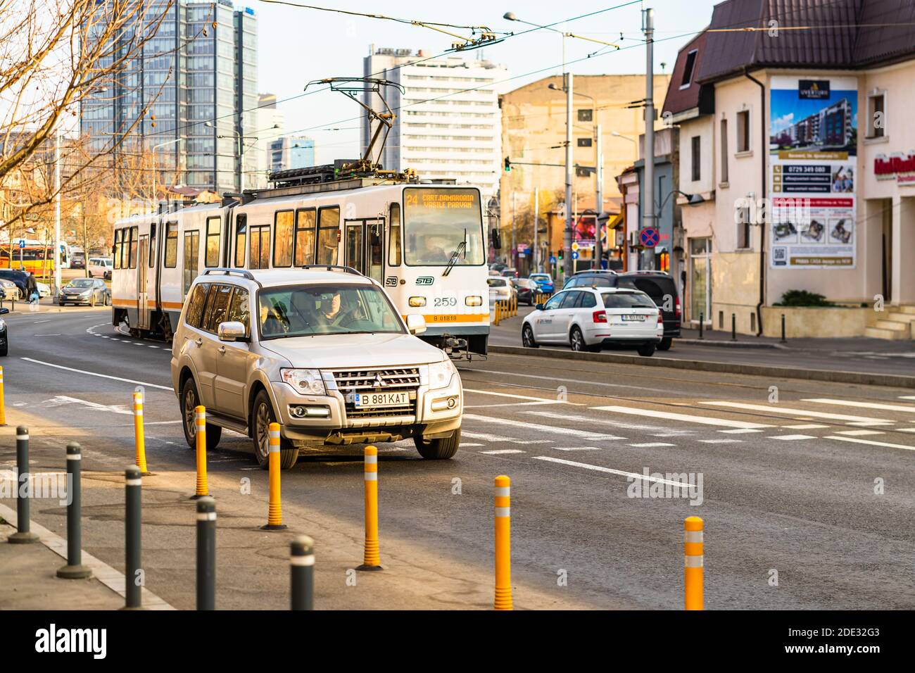 Car traffic at rush hour in downtown area of the city. Car pollution ...