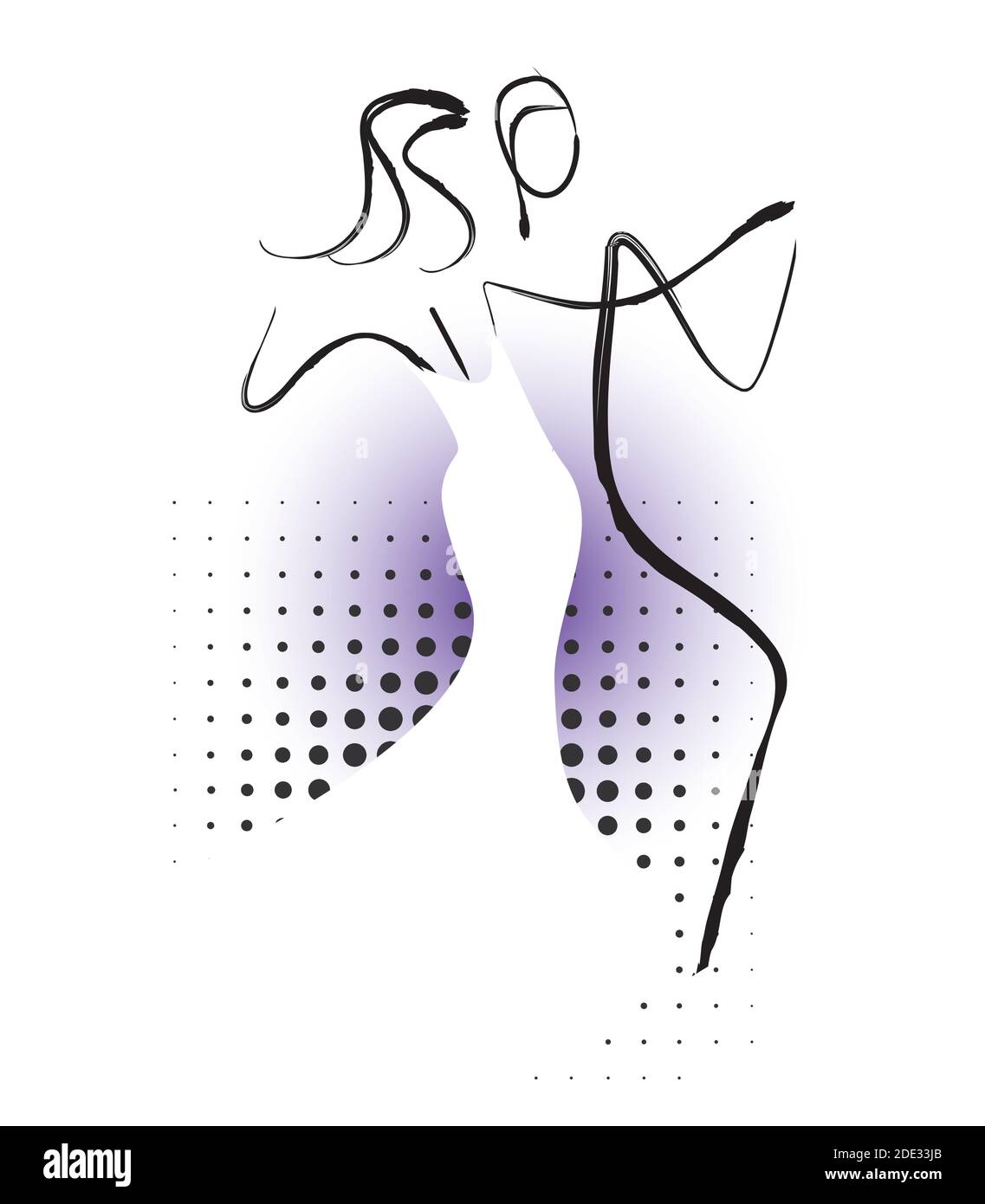 Balroom Dancers Couple. Line art stylized illustration of Young couple ...