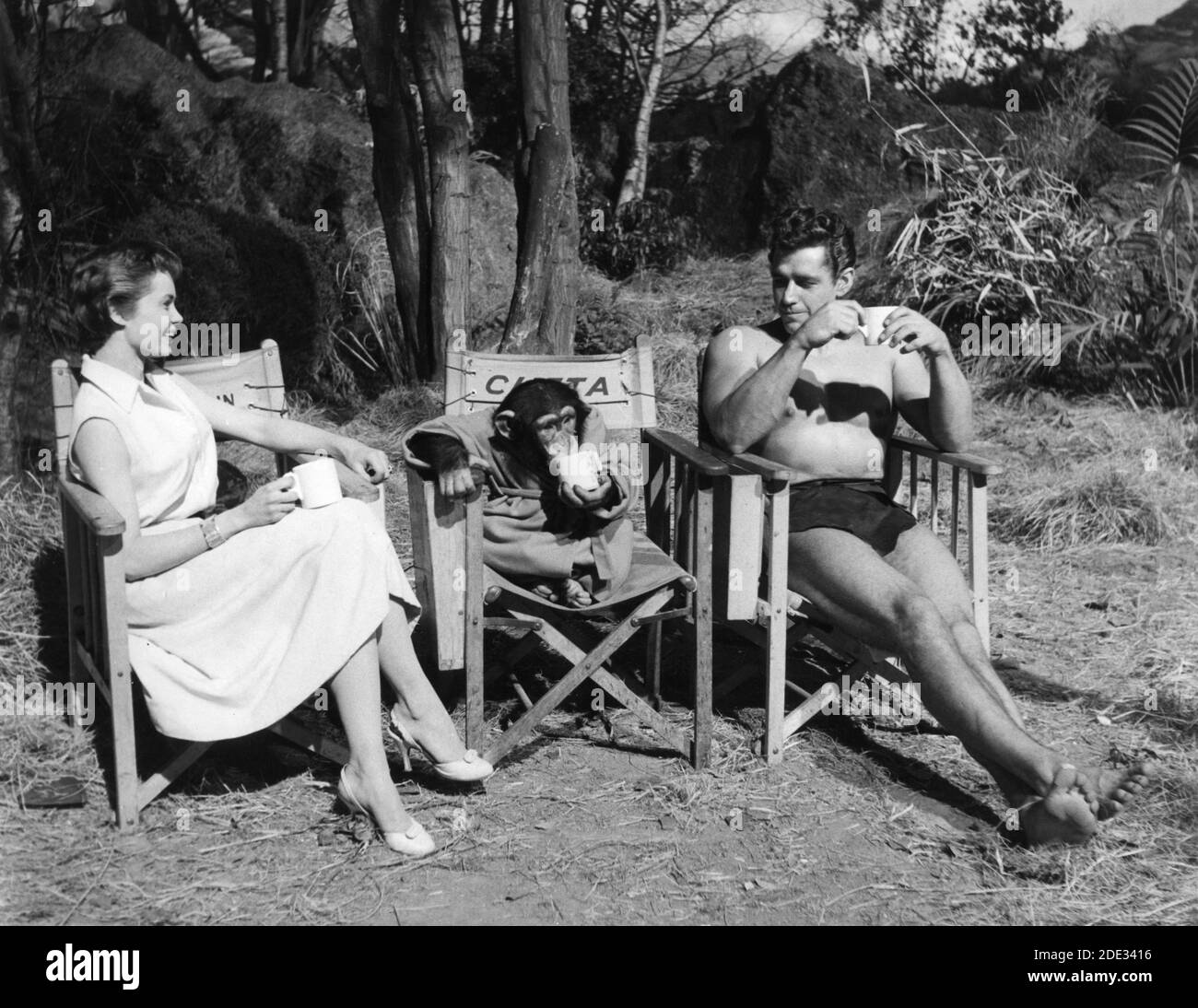 BETTA ST. JOHN CHETA the Chimp and GORDON SCOTT on set candid during ...