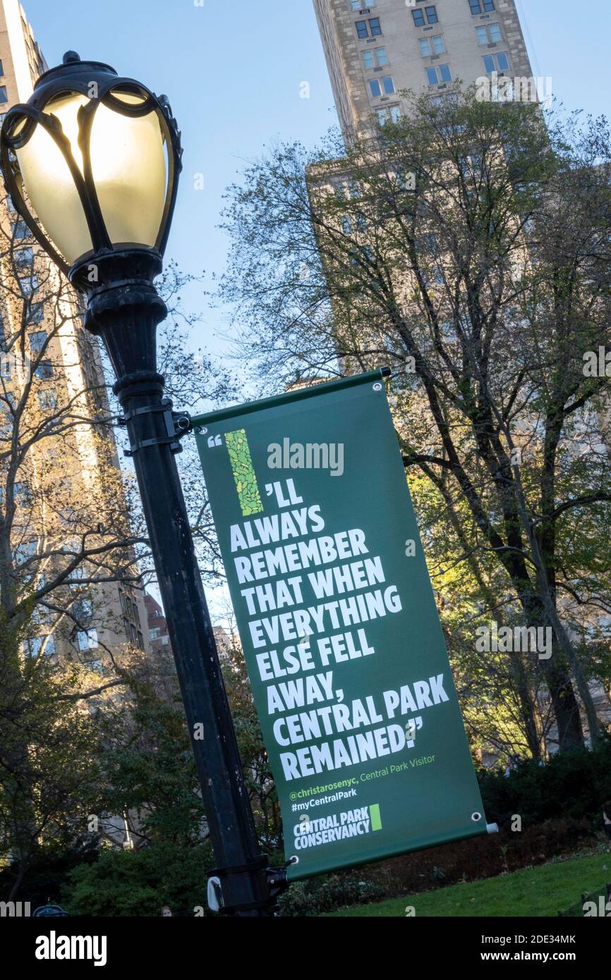 Sign on a Lamppost In Central Park on a Fall Day, NYC, USA Stock Photo ...