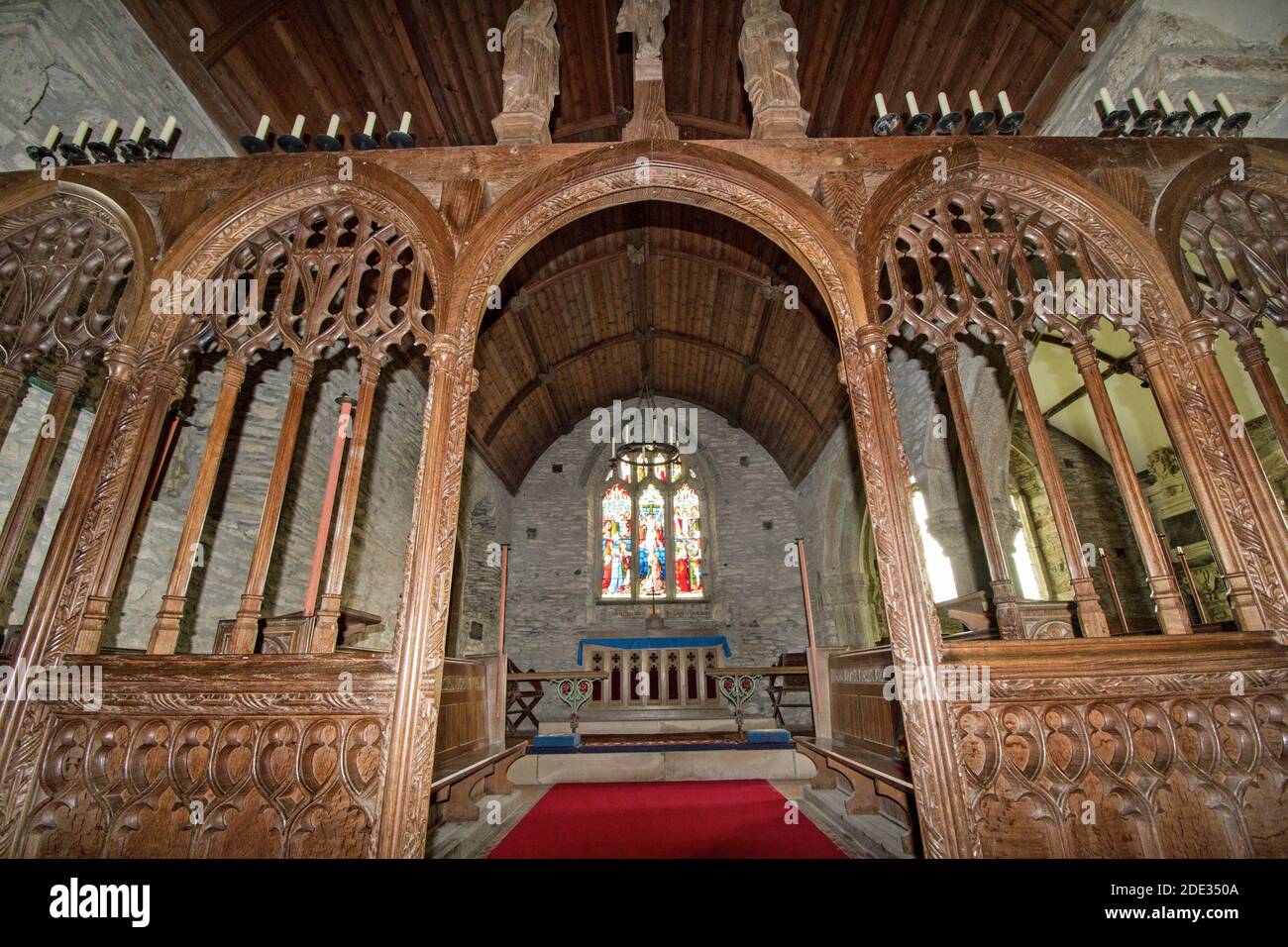 The fine Rood Screen at Rame Church, in the Cornish parish of Rame is ...