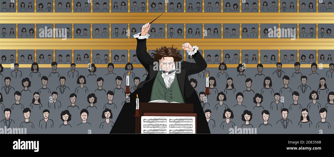 Ludwig van Beethoven (1770-1827) portrait in line art illustration ...