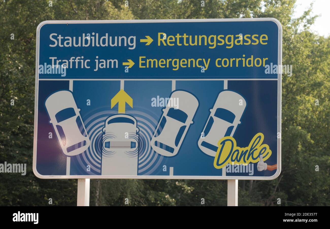 emergency corridor on a freeway or highway, road traffic and ...