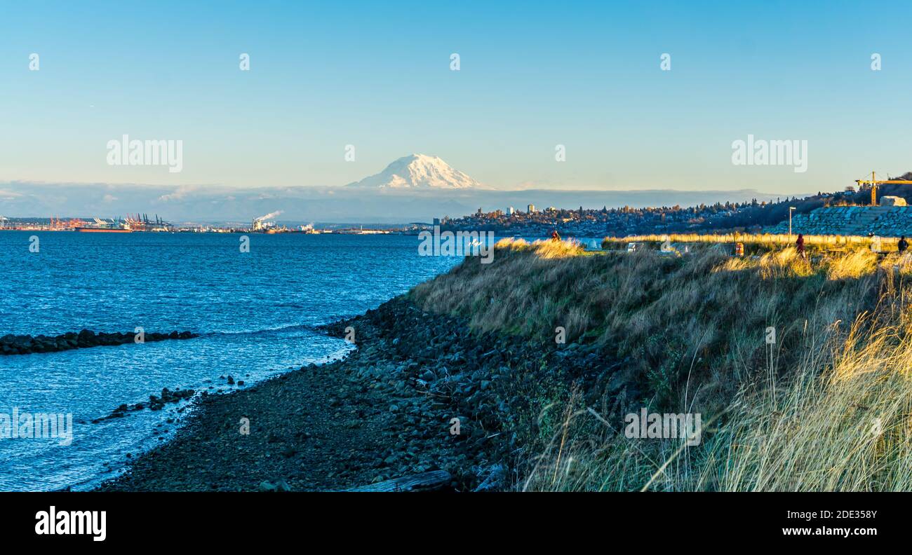 A view of a walkway at Dune Peninsula Park in Ruston, Washington Stock ...