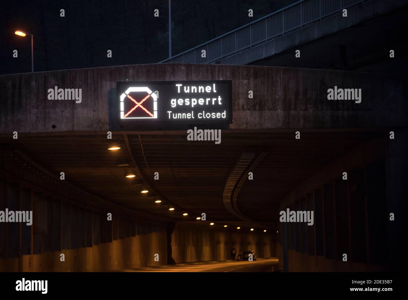 a closed car tunnel sign in road traffic and transportation Stock Photo ...