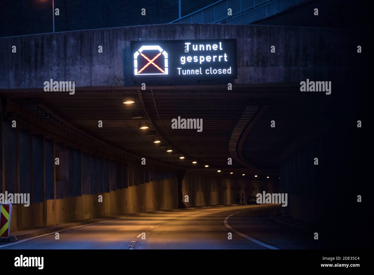 a closed car tunnel sign in road traffic and transportation Stock Photo ...