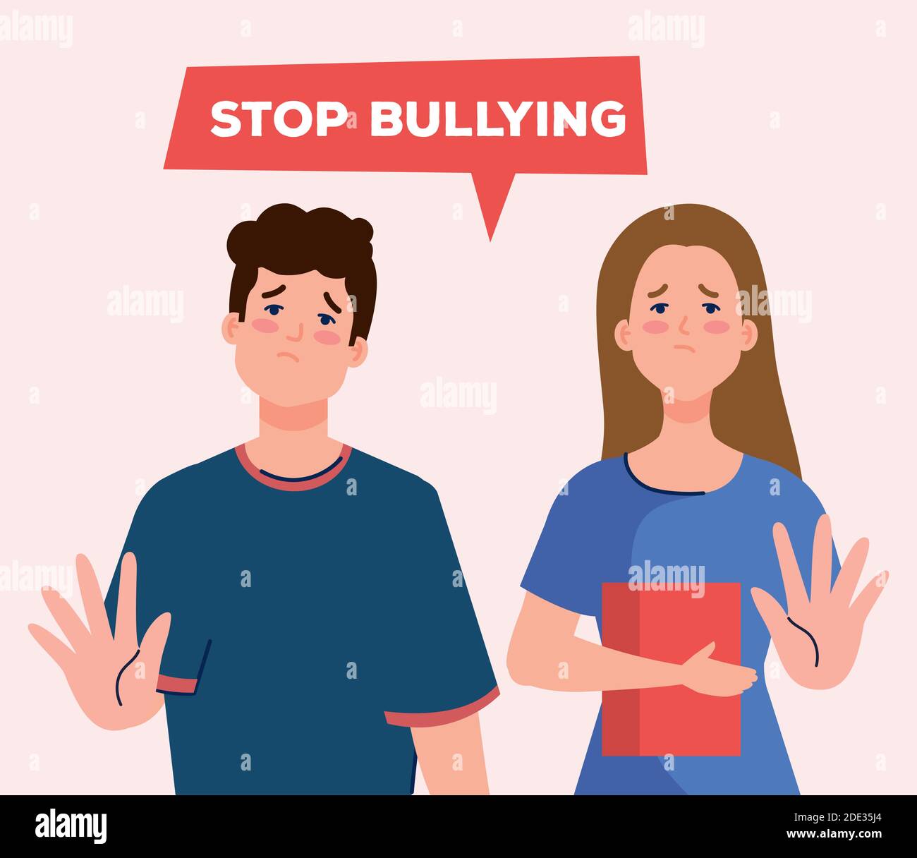 stop bullying and sad girl and boy kids with book vector design Stock ...