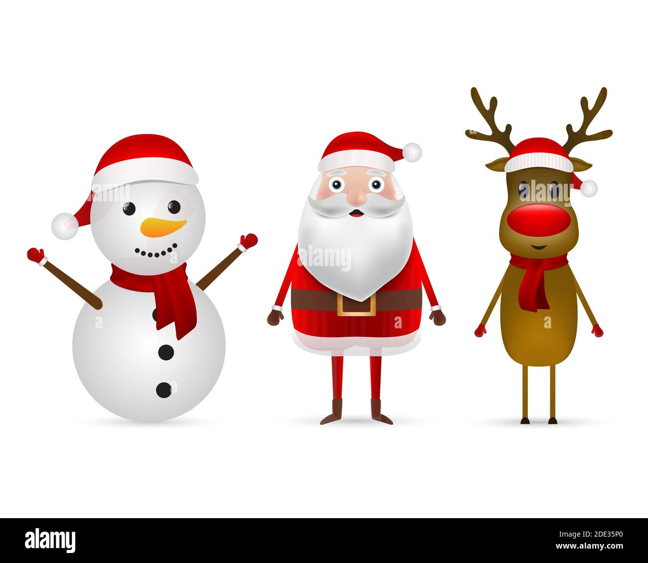 Santa claus, reindeer and snowman on a white background. Vector ...