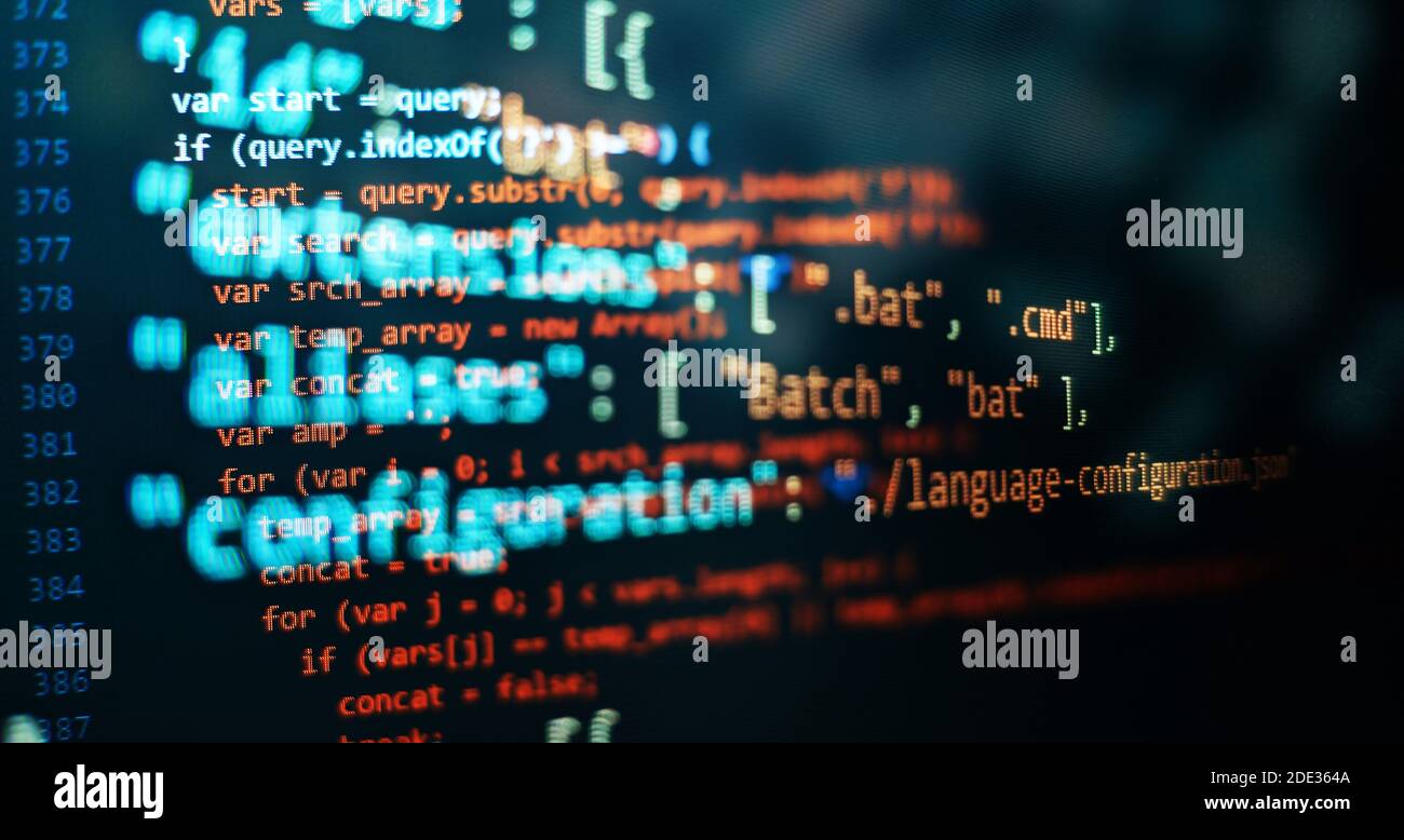 Abstract computer script code. Programming code screen of software ...