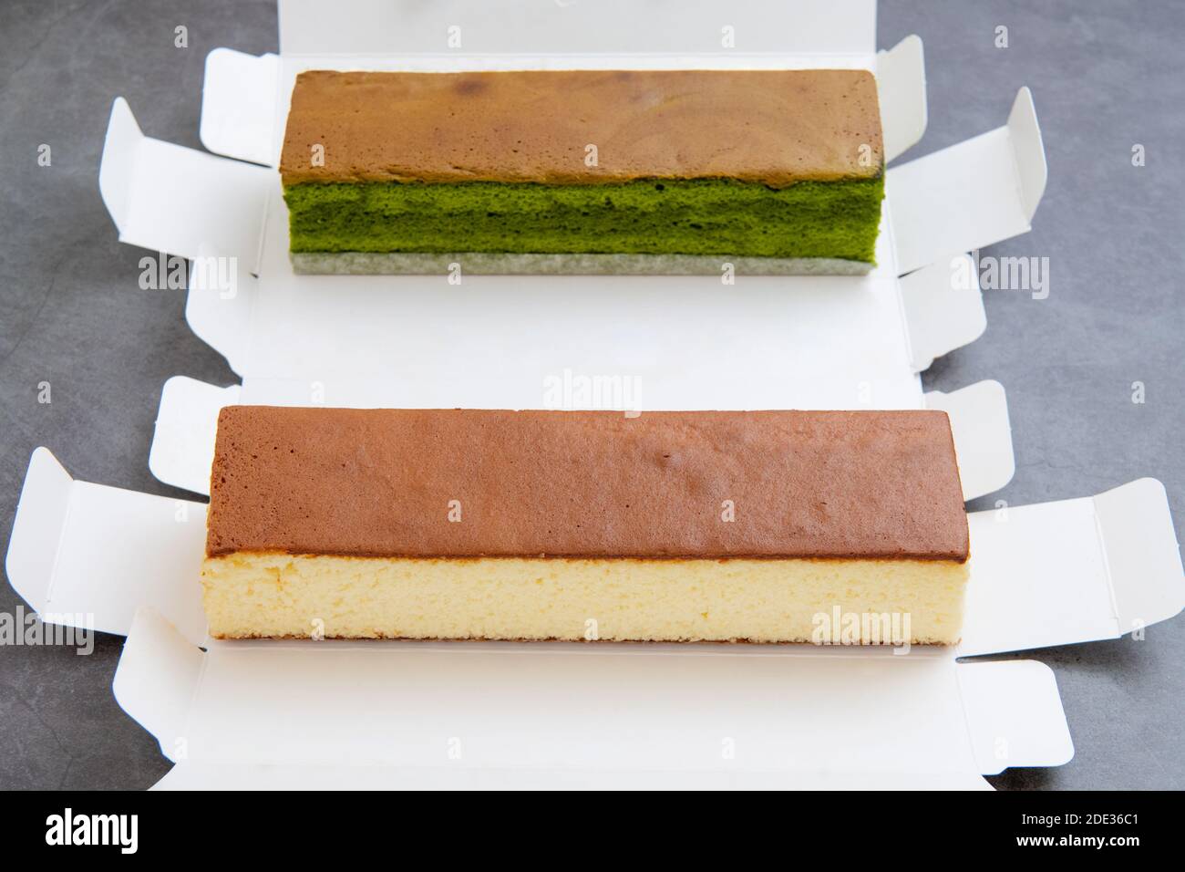sponge cake with matcha and honey, castella cake, (Japanese sponge cake ...