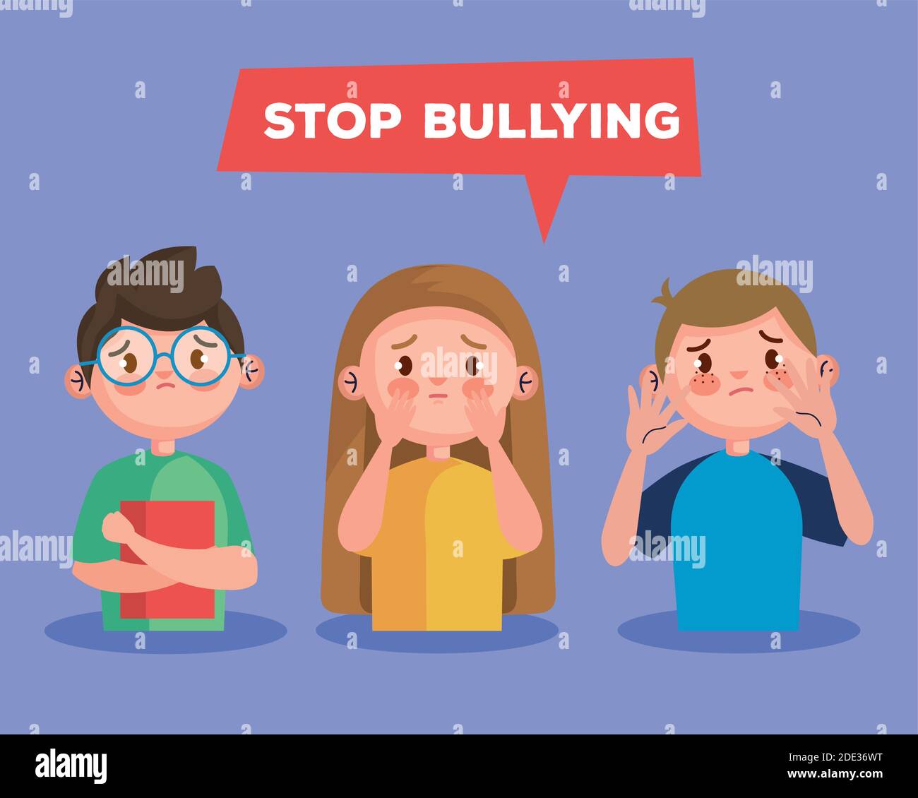 stop bullying and sad girl and boys kids vector design Stock Vector ...