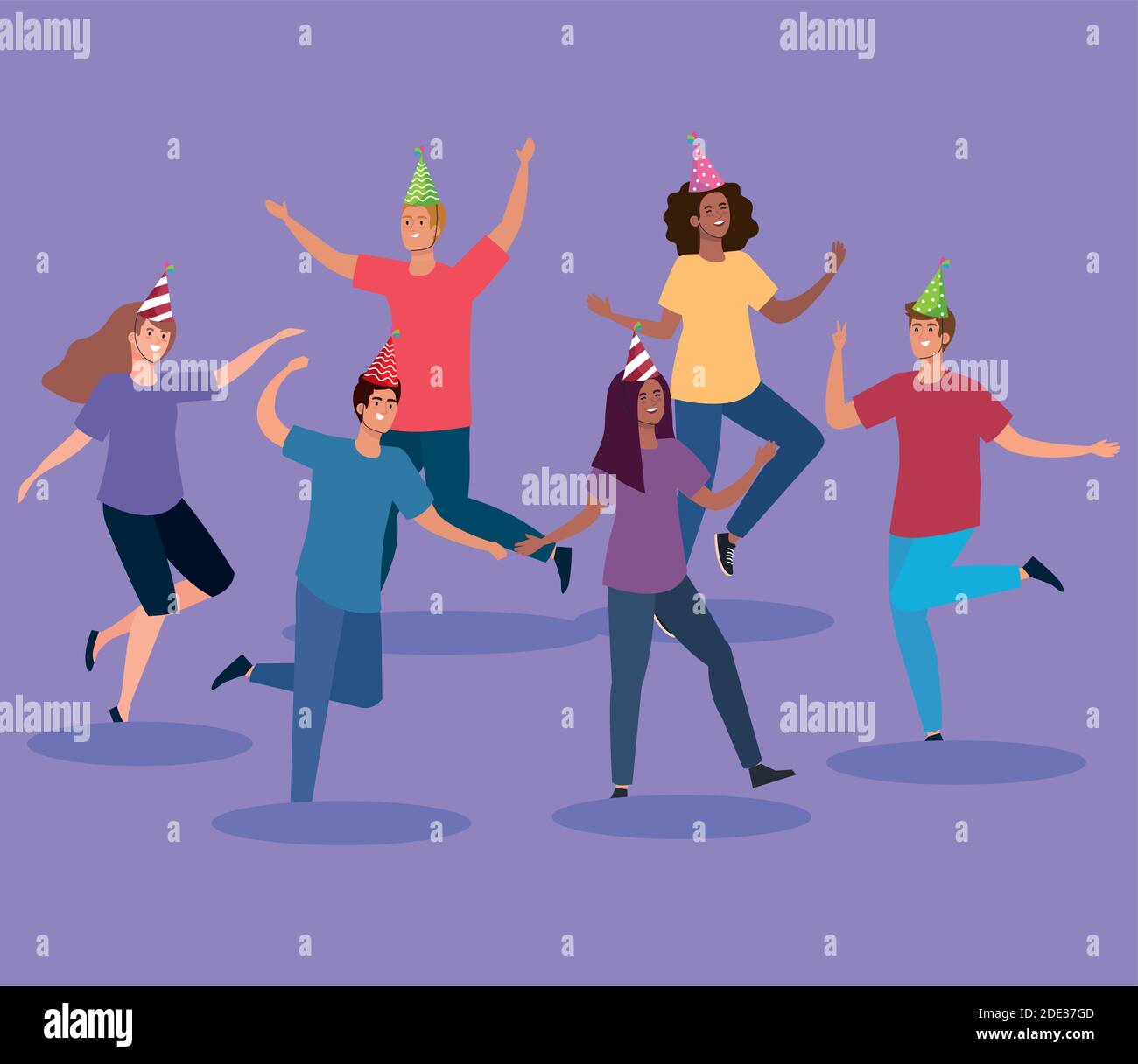 people dancing in circle with party hat vector design Stock Vector ...