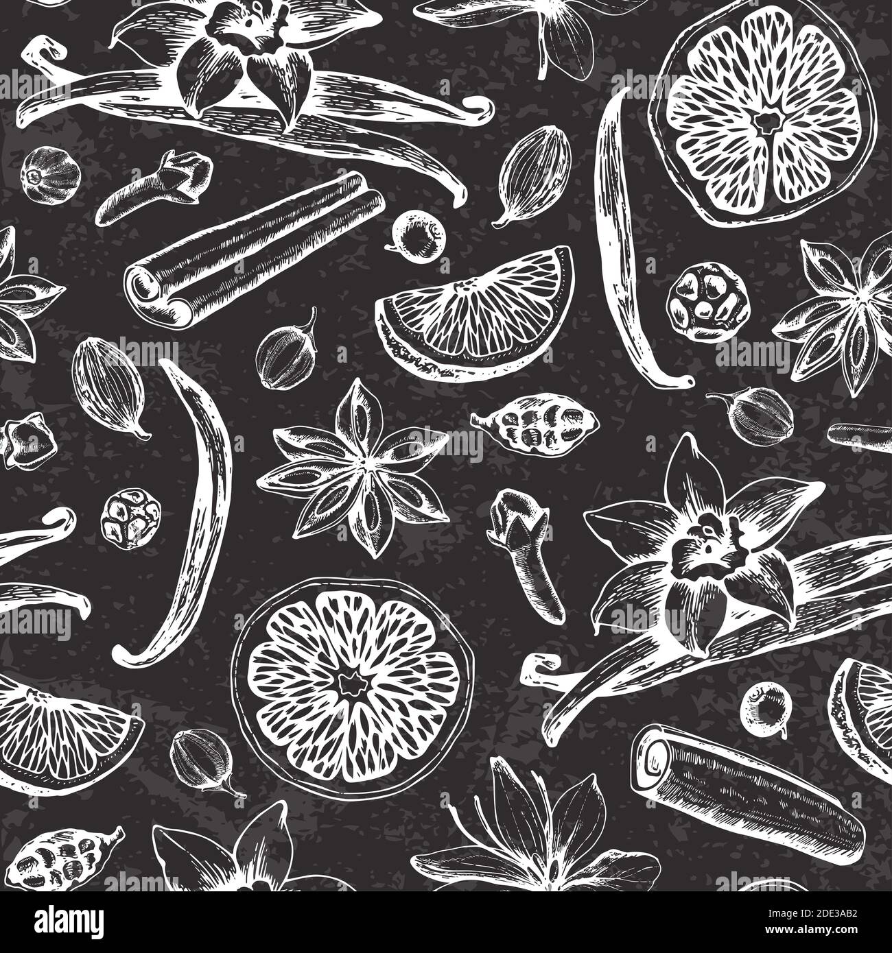 Vintage chalk drawing seamless pattern with ingredients ans spices for ...