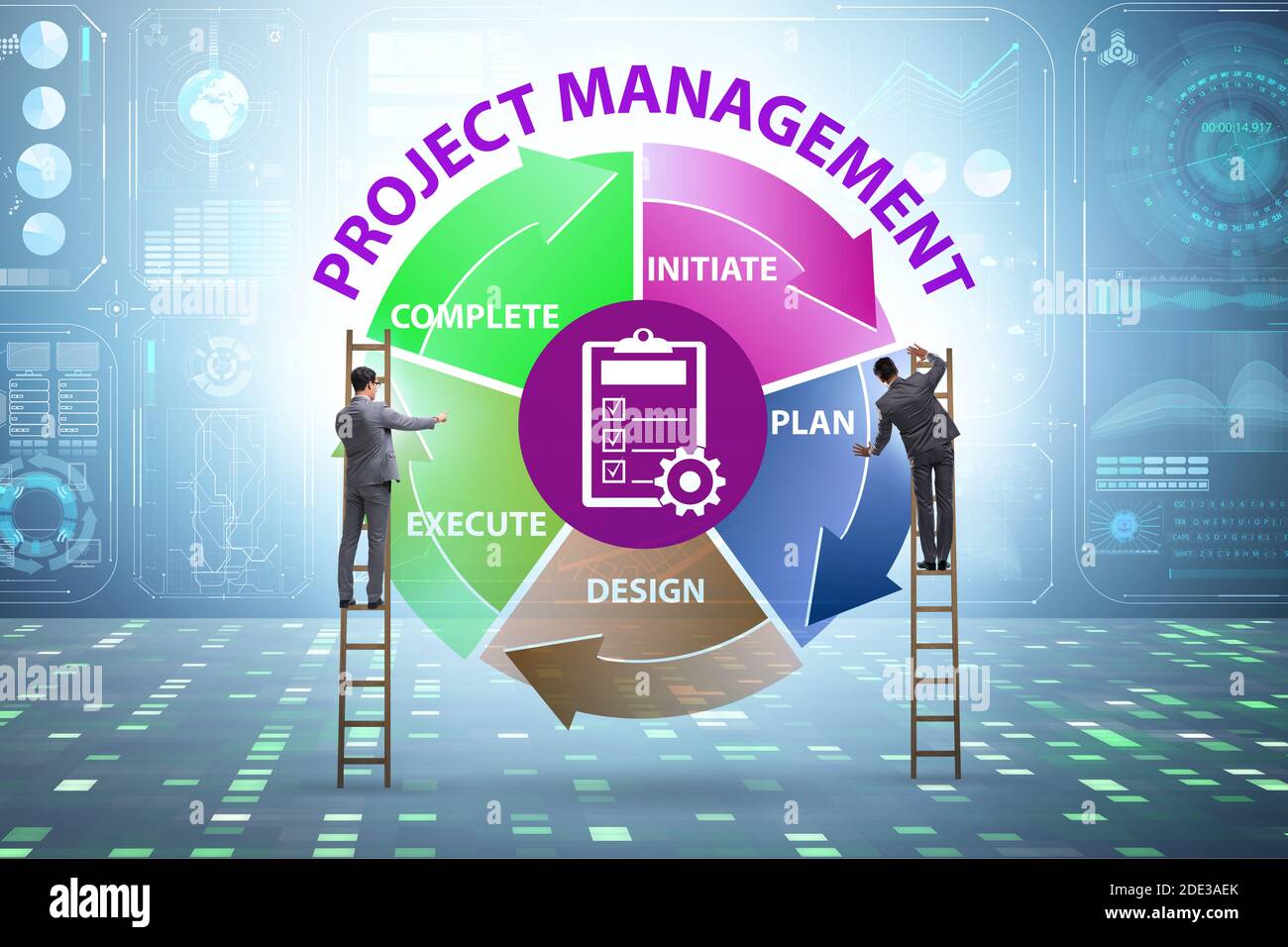Project management concept in stages with the businessman Stock Photo ...