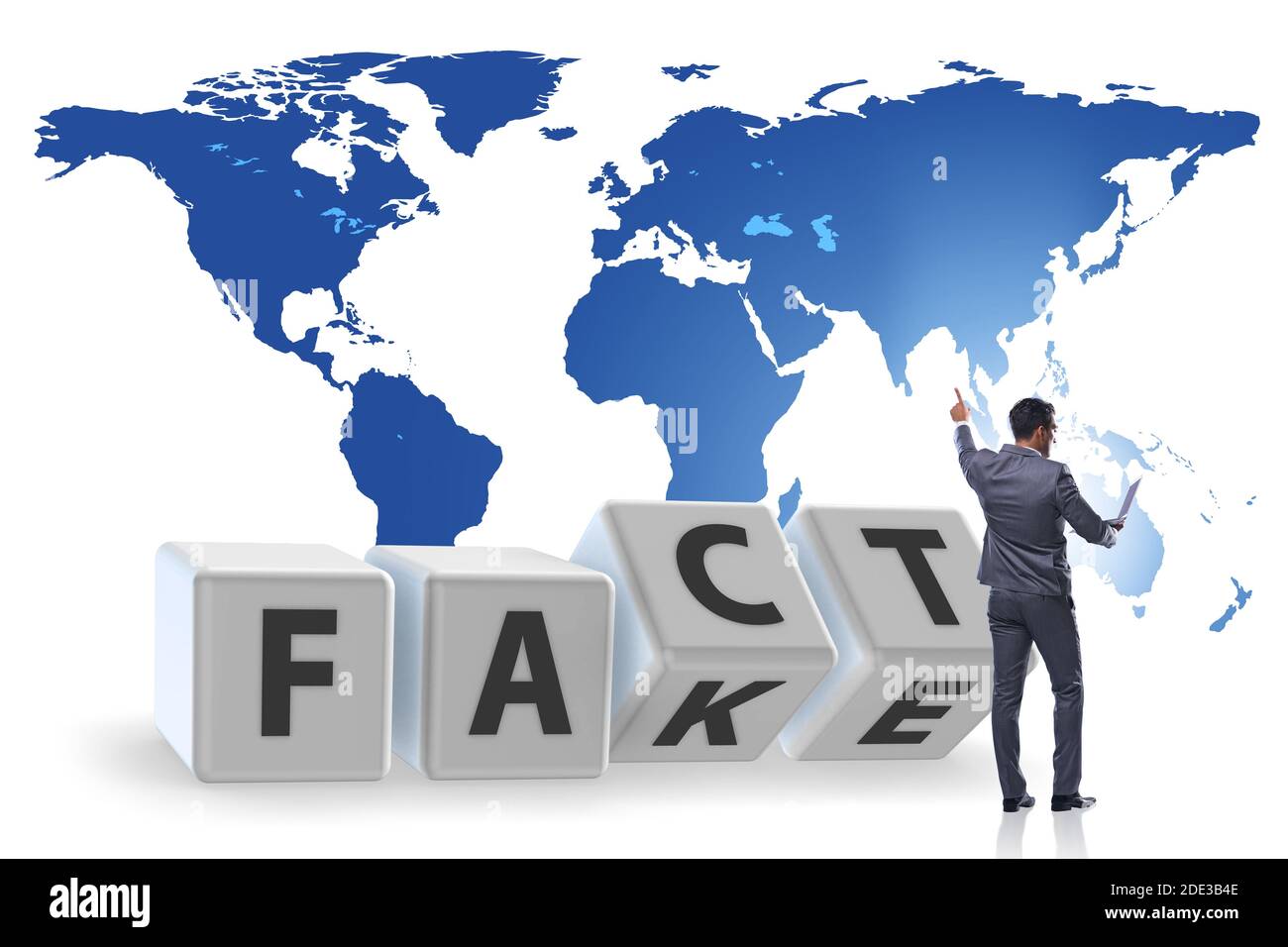 Face or fact concept with turning cubes with letters Stock Photo - Alamy