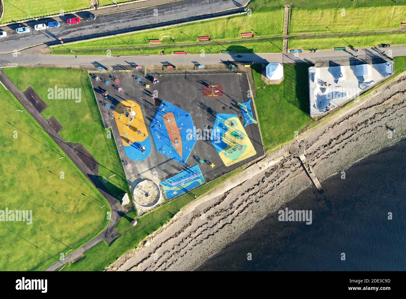 Aerial drone view of Makerston Park Largs Stock Photo - Alamy