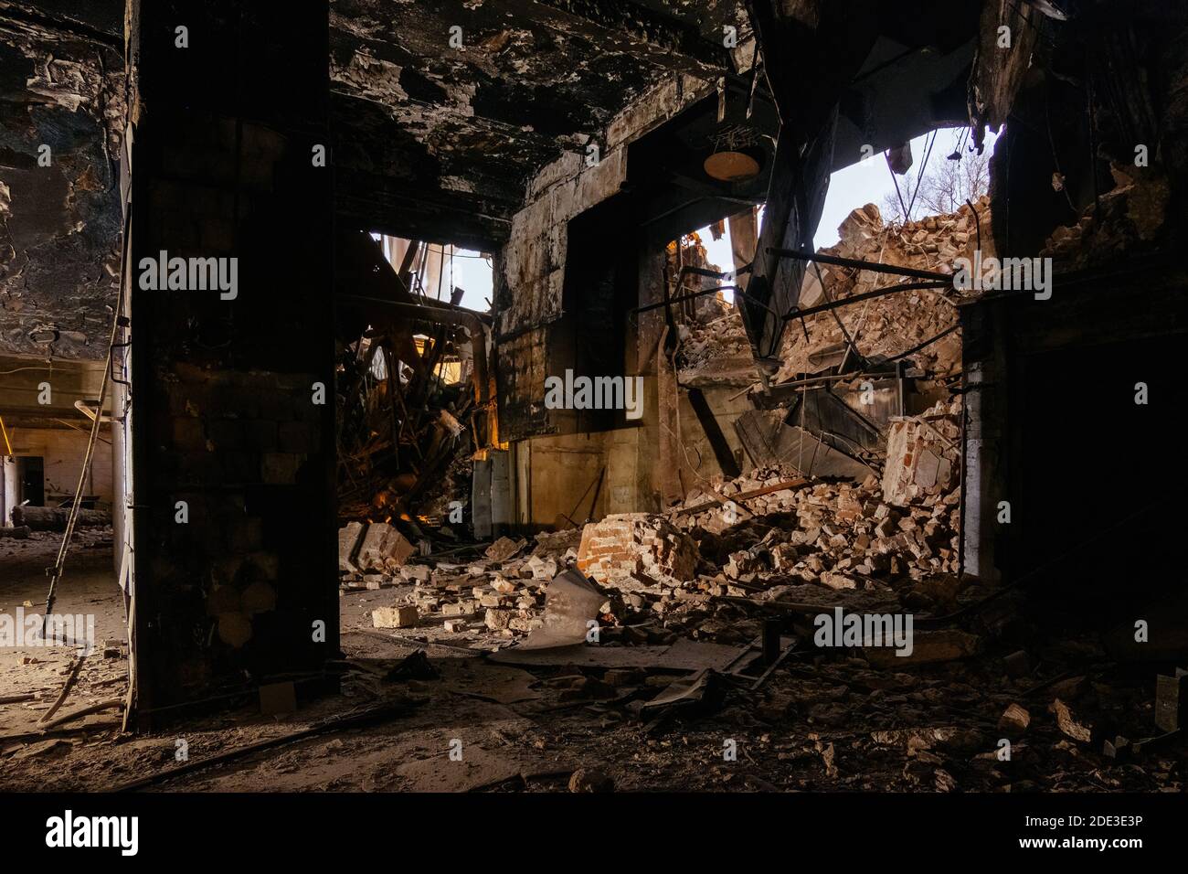 Burnt interior of industrial building or warehouse. Consequences of ...