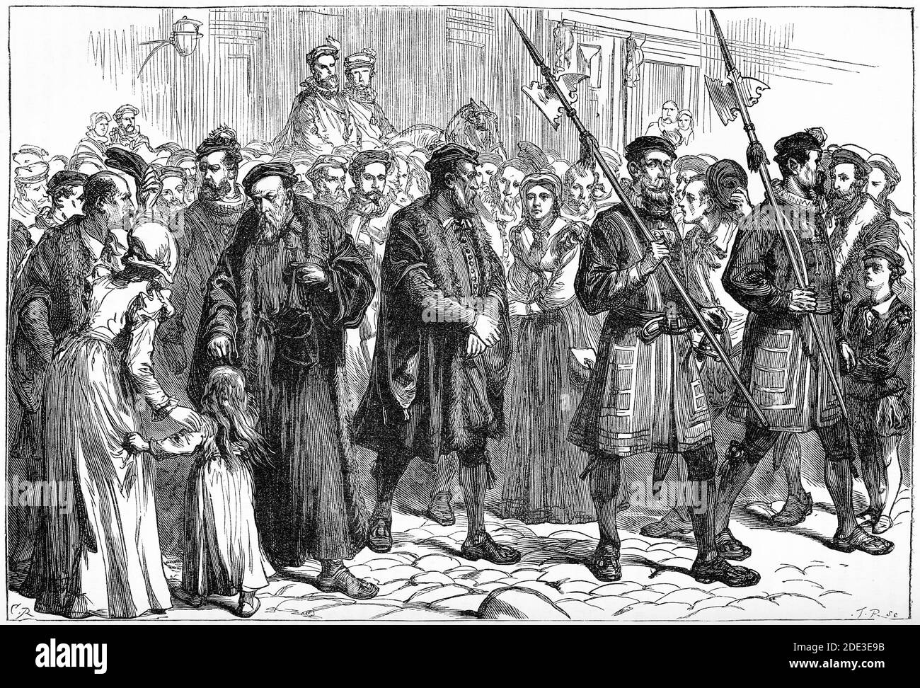 Engraving of martyr Thomas Bilney being led to his execution ...