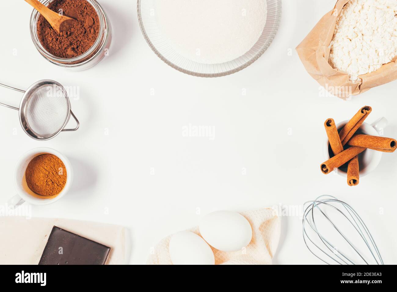 Flat lay bakery frame with ingredients and utensils for homemade ...