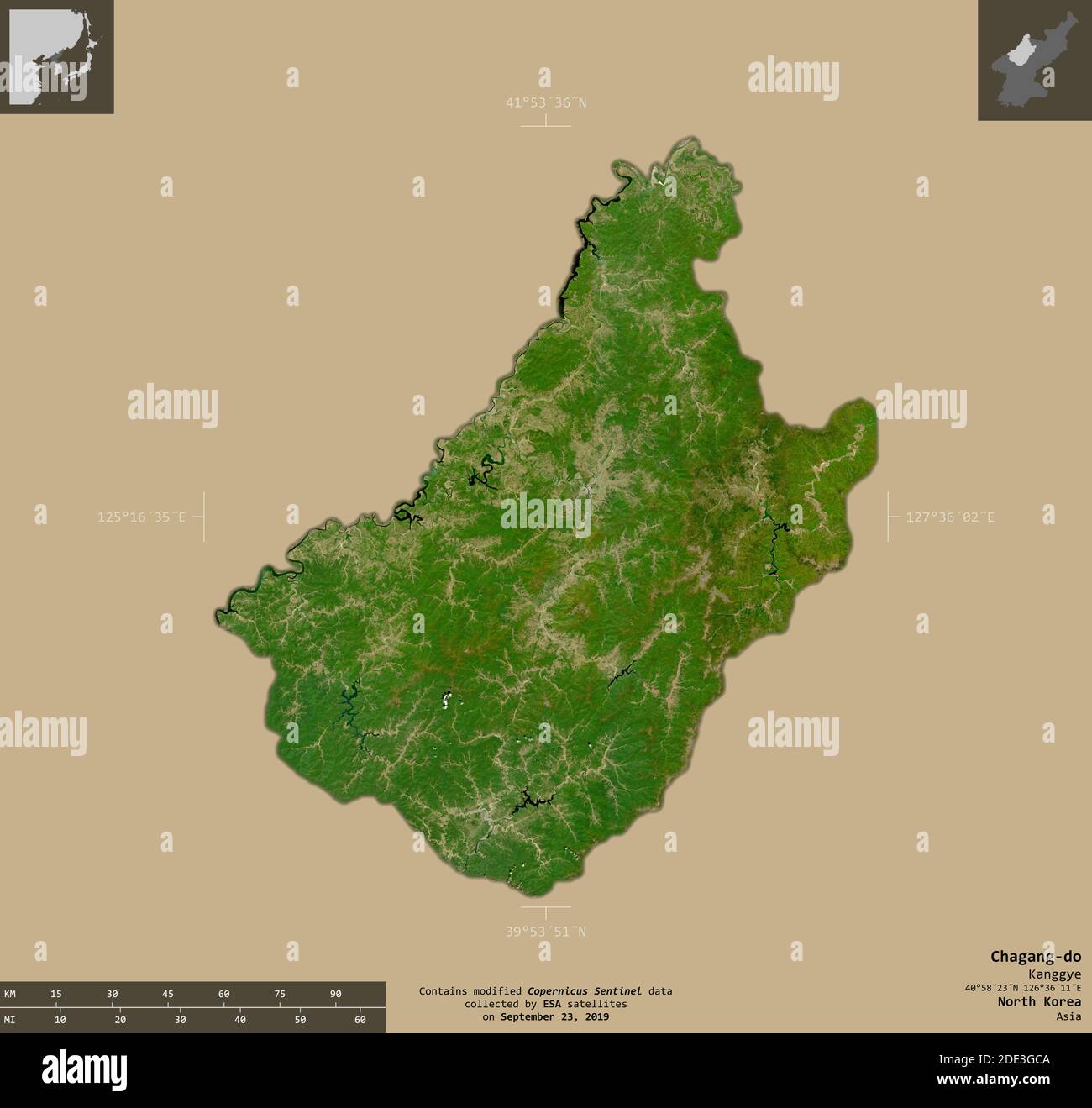 Chagang-do, province of North Korea. Sentinel-2 satellite imagery ...