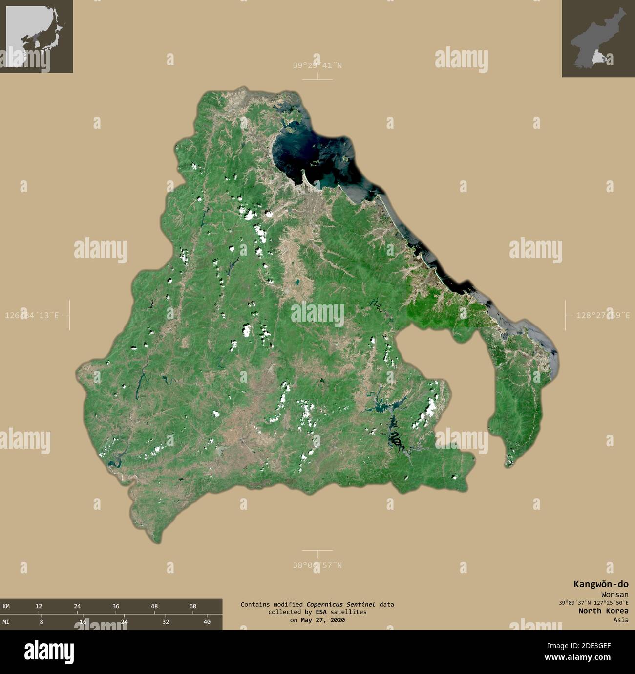 Kangwon-do, province of North Korea. Sentinel-2 satellite imagery ...