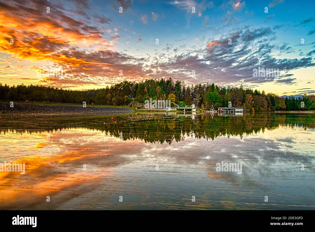 Romantic sunset time at the lake Stock Photo - Alamy