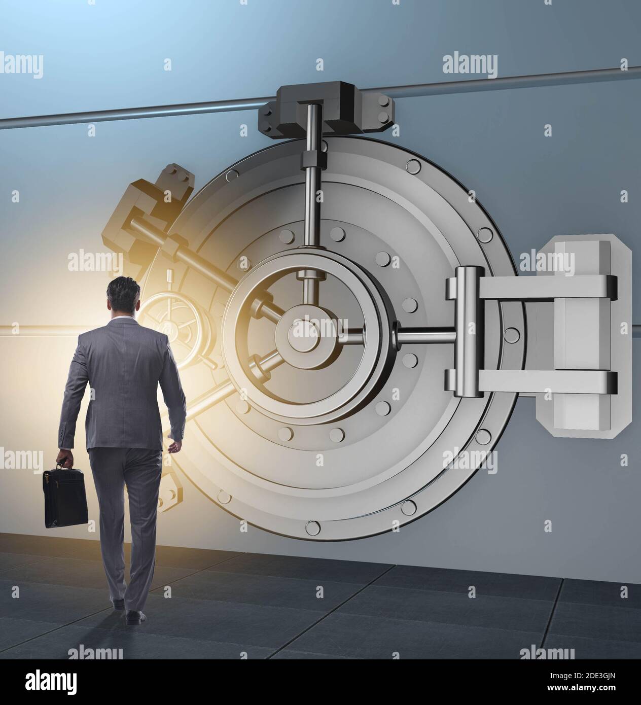 The businessman in front of banking vault door Stock Photo - Alamy