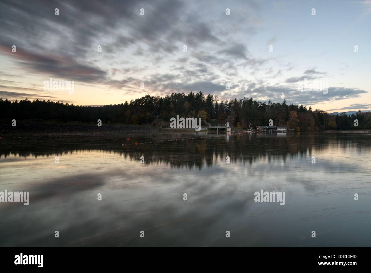 Romantic sunset time at the lake Stock Photo - Alamy