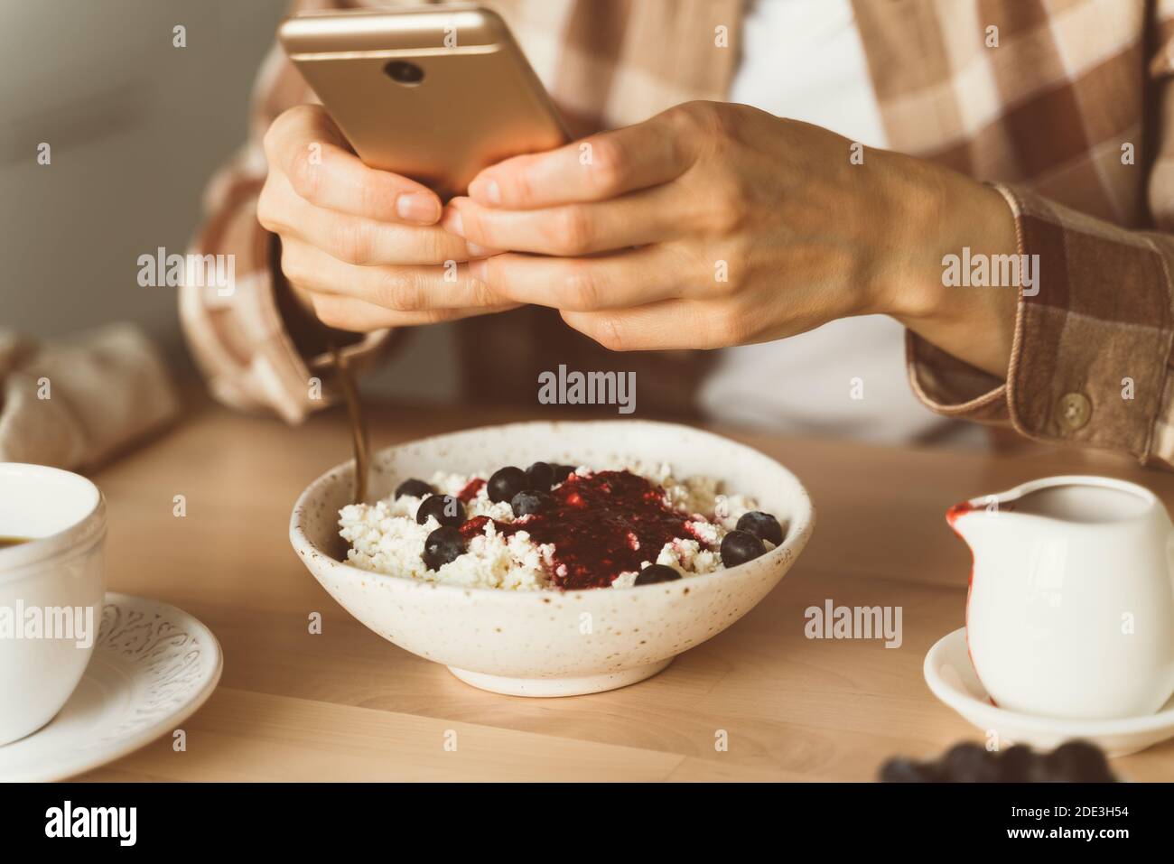 Concept for digital addiction. Woman is looking for information on ...
